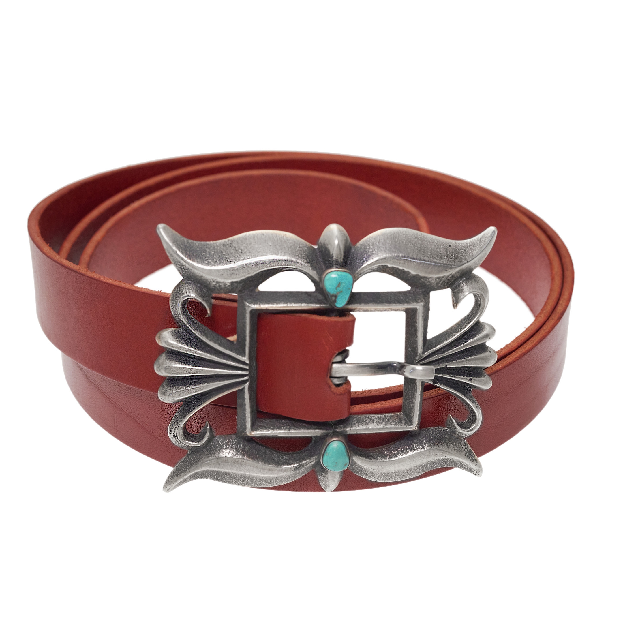 CC20 ceinture rouge, boucle turquoise et argent - Harpo Paris