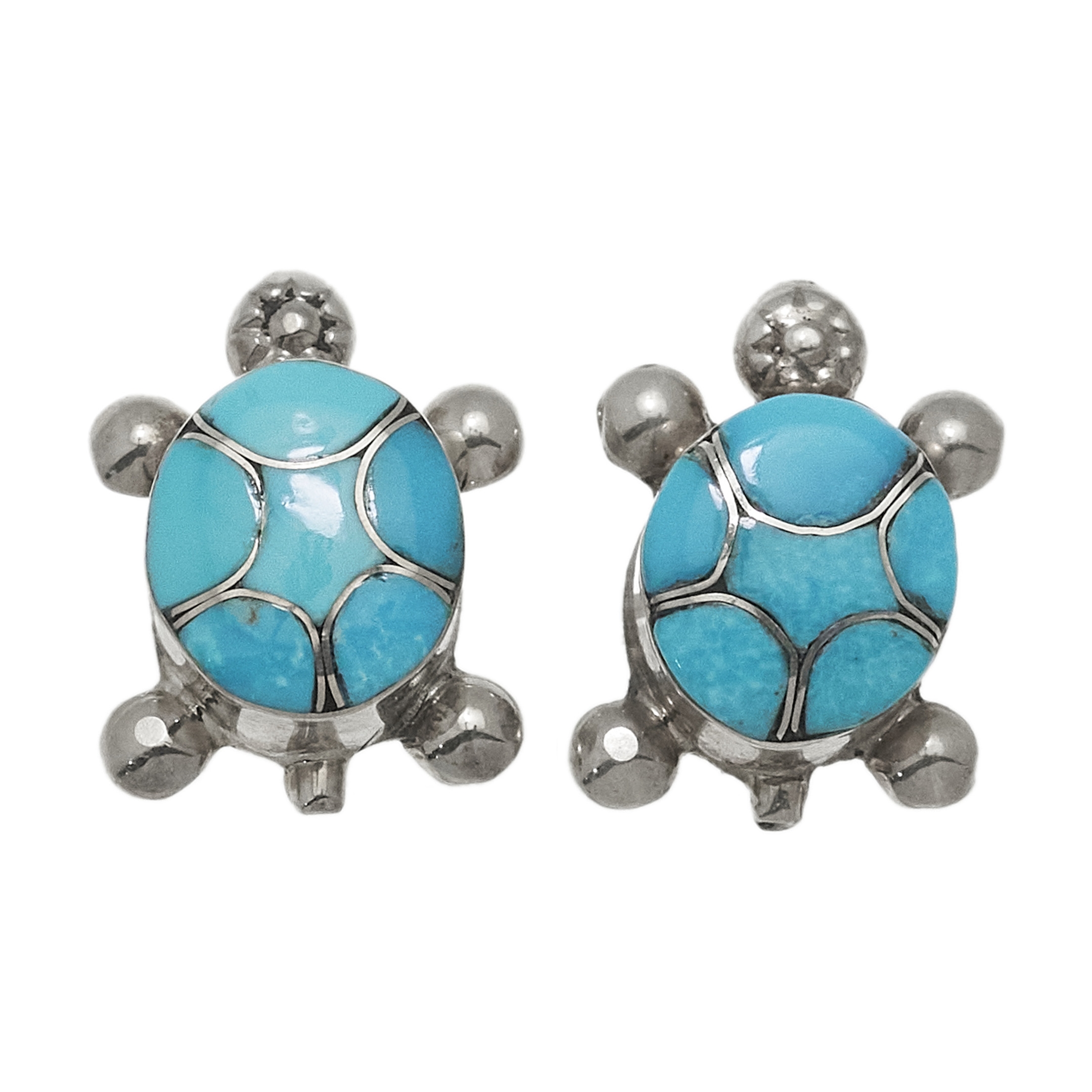 Zuni earrings, silver turtle with inlaid on the turtle shell BO422 ...